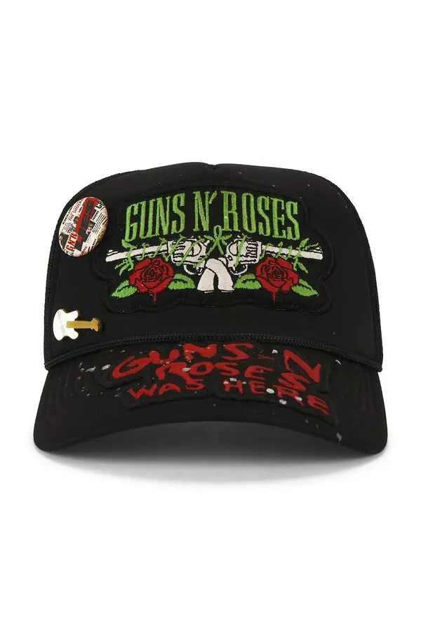 MadeWorn Guns N' Roses Hand Painted Patched &amp; Pinned Trucker Hat - Black