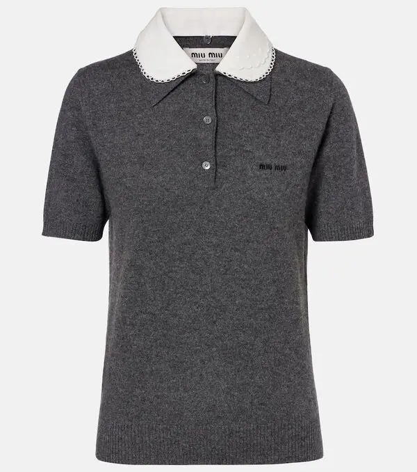 Miu Miu Logo Cashmere Polo Sweater