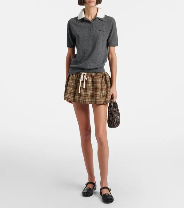 Miu Miu Logo Cashmere Polo Sweater