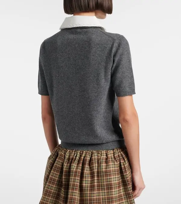 Miu Miu Logo Cashmere Polo Sweater
