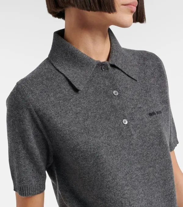 Miu Miu Logo Cashmere Polo Sweater