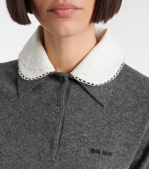 Miu Miu Logo Cashmere Polo Sweater