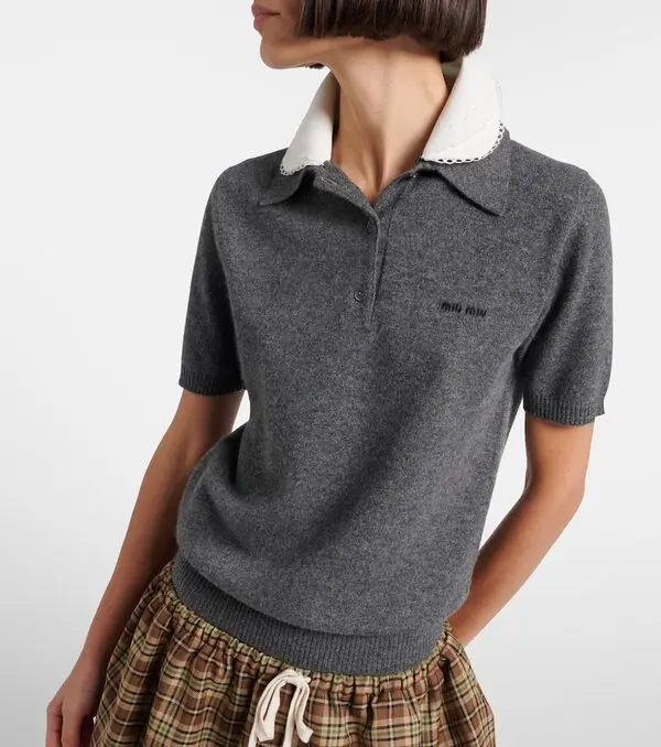 Miu Miu Logo Cashmere Polo Sweater
