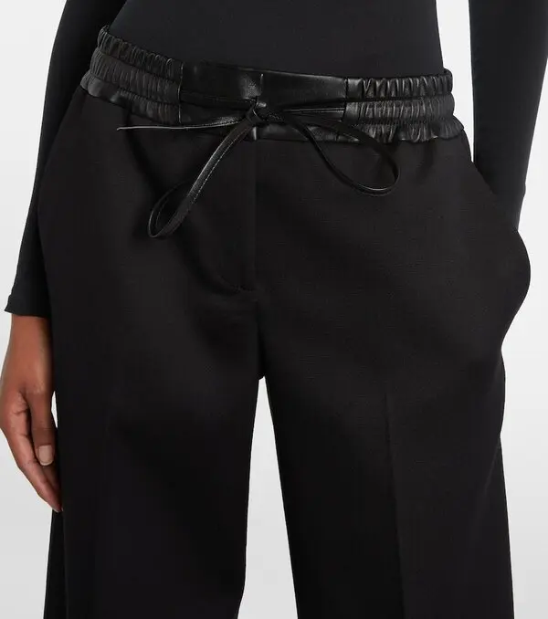 Alaïa Leather-trimmed Virgin Wool Wide-leg Pants
