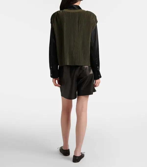 JOSEPH Cedre Plisse Satin Top - Green