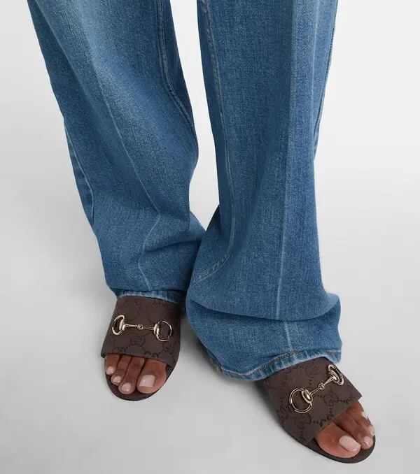 Gucci Horsebit Gg Canvas Mules