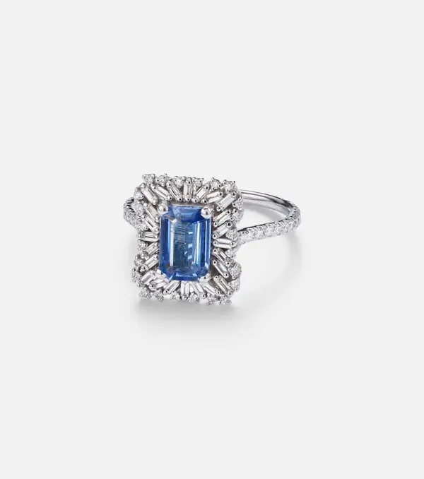 SUZANNE KALAN 18kt White Gold Ring With Sapphires And Diamonds - Silver
