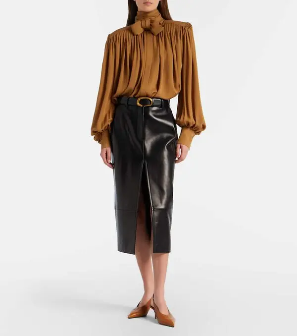 Khaite Anden Leather Midi Skirt