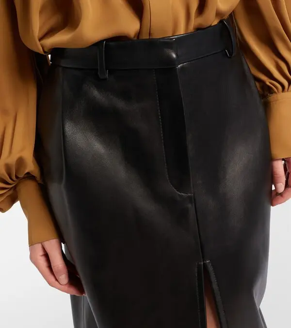 Khaite Anden Leather Midi Skirt