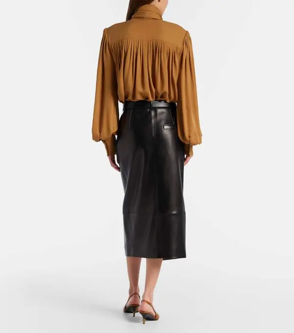 Khaite Anden Leather Midi Skirt