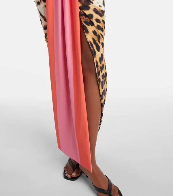 Roberto Cavalli Leopard-print Asymmetric Maxi Skirt