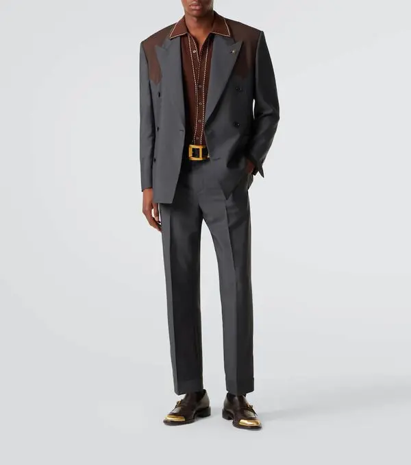 Versace Cropped Wool And Mohair Straight Pants