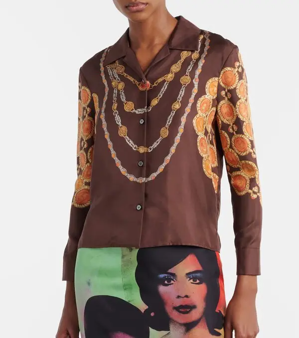 Versace Printed Cropped Silk Twill Shirt