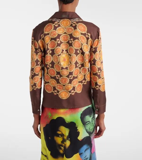 Versace Printed Cropped Silk Twill Shirt