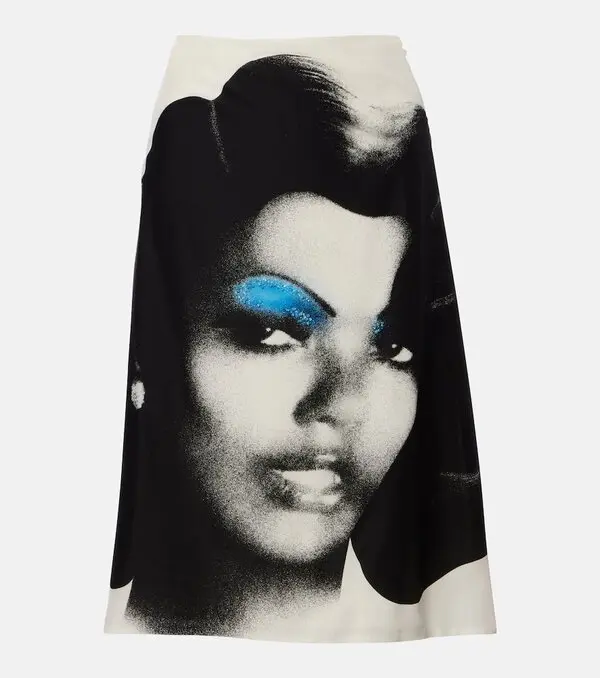 Versace Printed Silk Poplin Midi Skirt