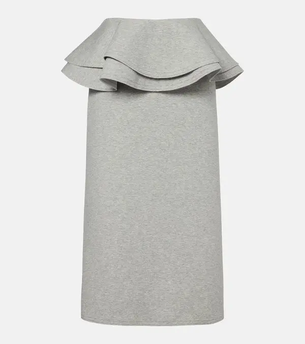Plan C Ruffled Cotton-blend Midi Skirt - Grey