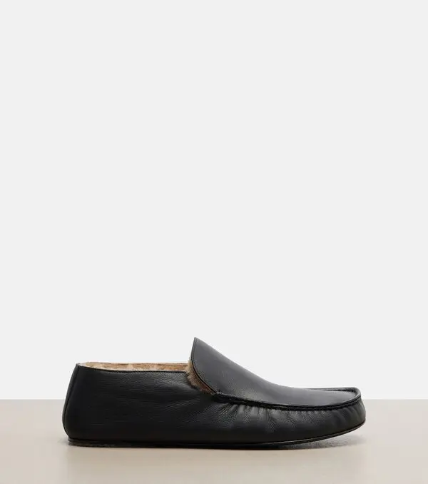 THE ROW Leo Shearling-lined Leather Loafers - Black