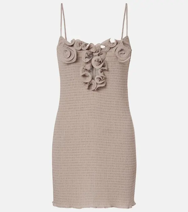 Magda Butrym Floral Appliqué Shirred Crêpe Mini Dress - Brown