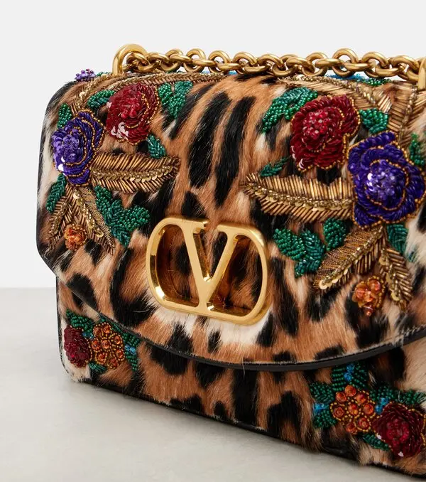 Valentino Garavani Vain Small Embellished Calf Hair Shoulder Bag