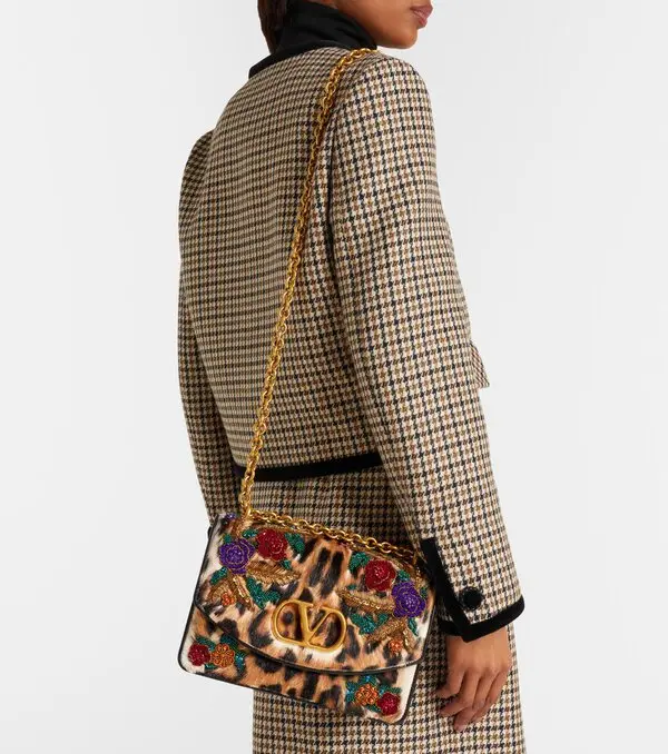 Valentino Garavani Vain Small Embellished Calf Hair Shoulder Bag