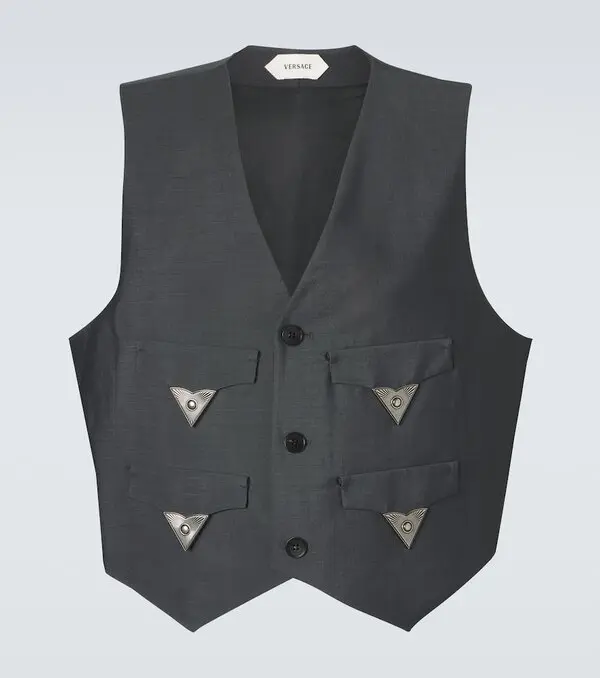 Versace Embellished Wool-mohair Vest - Grey