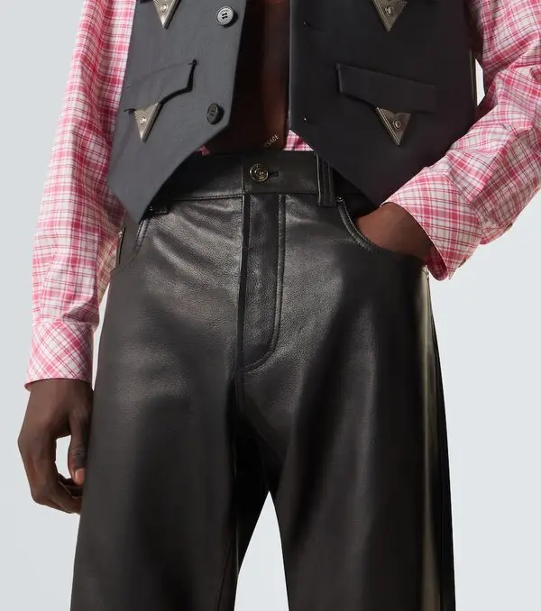 Versace Leather Straight Leg Pants