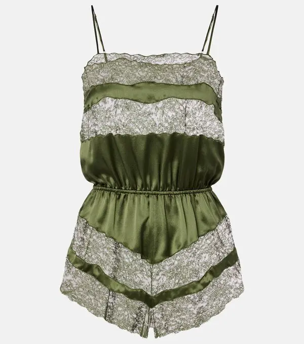 Saint Laurent Lace-trimmed Silk Satin Romper - Green