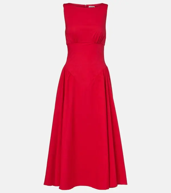 Staud Gwen Cotton Poplin Midi Dress - Red