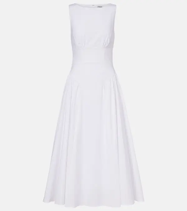 Staud Gwen Cotton Poplin Midi Dress - White