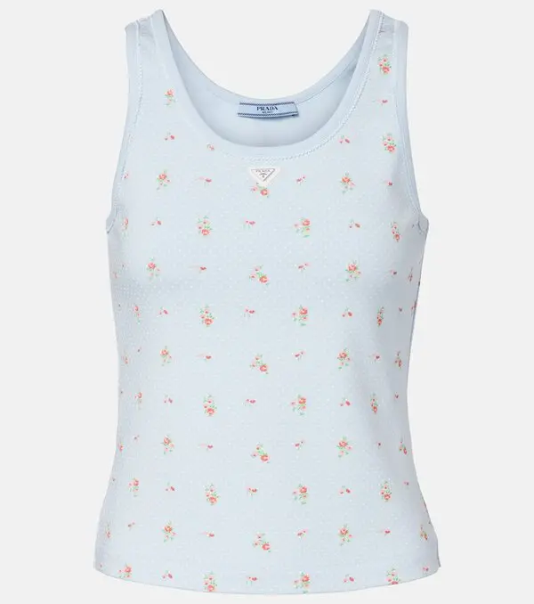 Prada Floral Cotton-blend Tank Top
