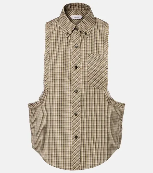 Versace Checked Cotton Shirt - Beige