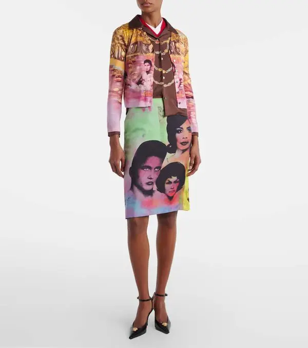 Versace Printed Silk Twill Midi Skirt
