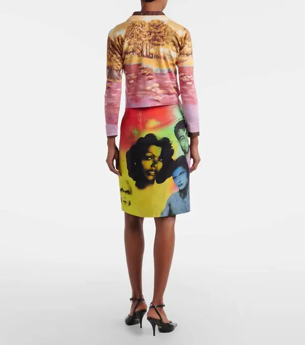 Versace Printed Silk Twill Midi Skirt