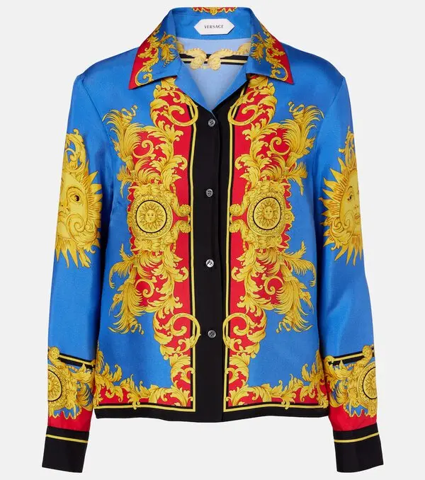 Versace Printed Silk Twill Shirt - Blue