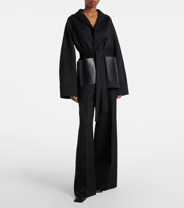 Alaïa Leather-trimmed Virgin Wool Wide-leg Pants
