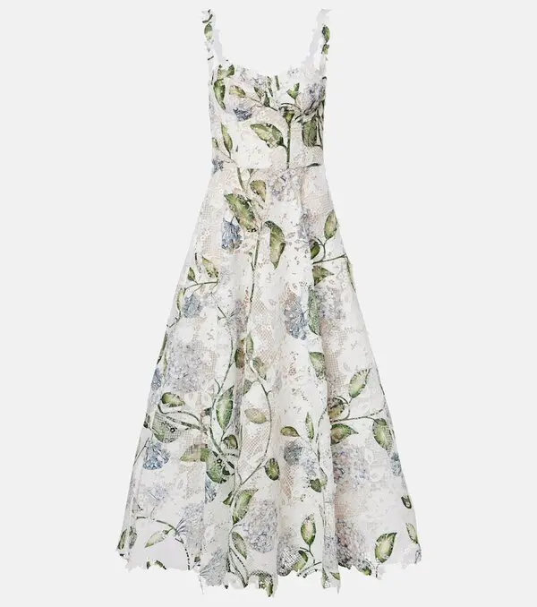 Oscar De La Renta Floral Bustier Gown - White