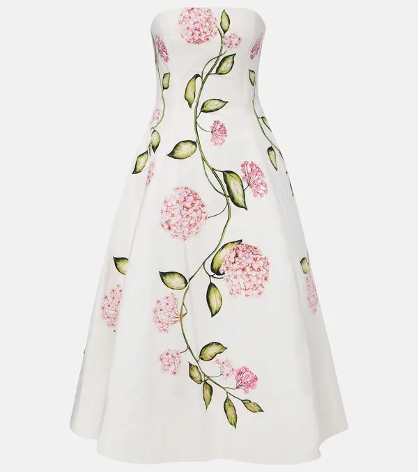 Oscar De La Renta Floral Cotton-blend Poplin Bustier Gown - White