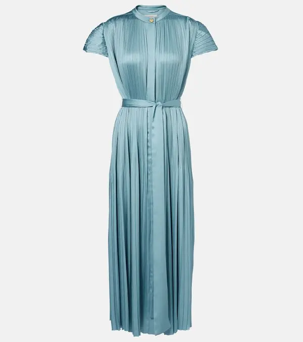 JOSEPH Phare Plissé Satin Midi Dress - Blue