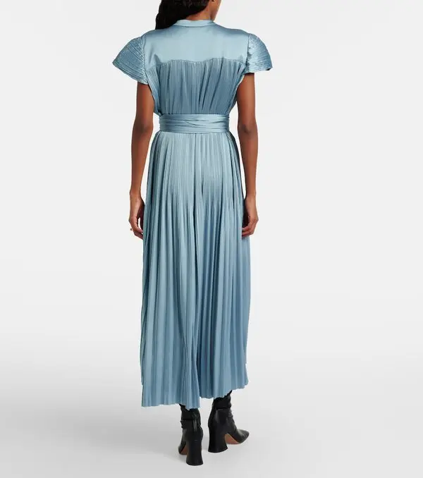 JOSEPH Phare Plissé Satin Midi Dress - Blue