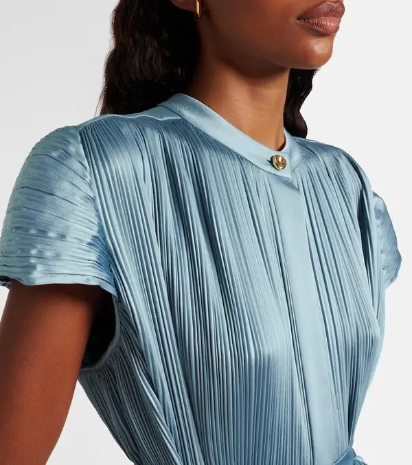 JOSEPH Phare Plissé Satin Midi Dress - Blue
