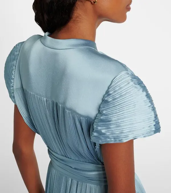 JOSEPH Phare Plissé Satin Midi Dress - Blue