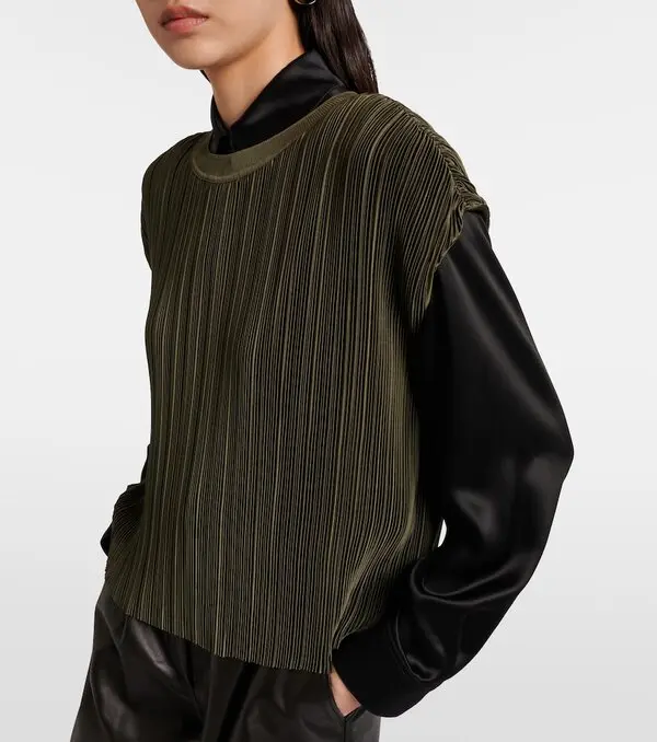 JOSEPH Cedre Plissé Satin Top - Green