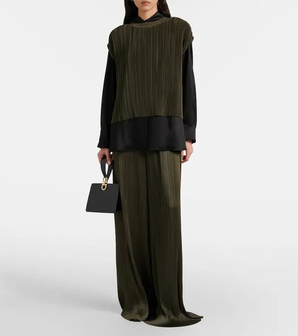 JOSEPH Cedre Plissé Satin Top - Green