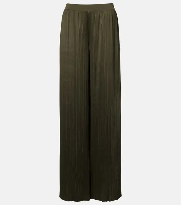 JOSEPH Amber Plissé Satin Wide-leg Pants - Green