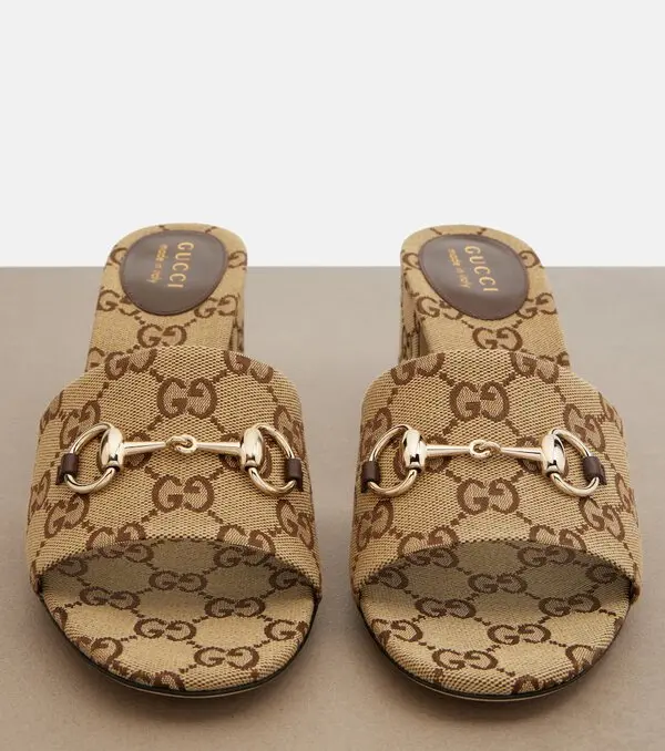 Gucci Horsebit Gg Canvas Mules