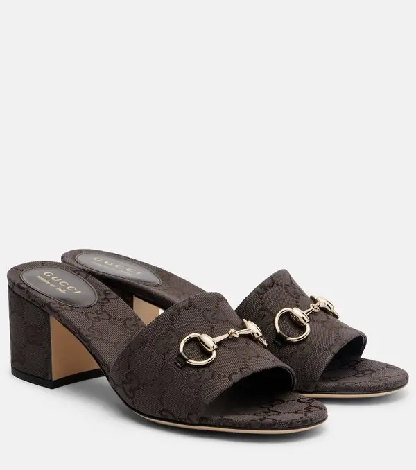 Gucci Horsebit Gg Canvas Mules - Brown