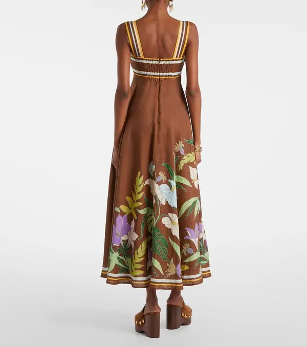 ALEMAIS Alémais Alfie Floral Linen Midi Dress - Brown