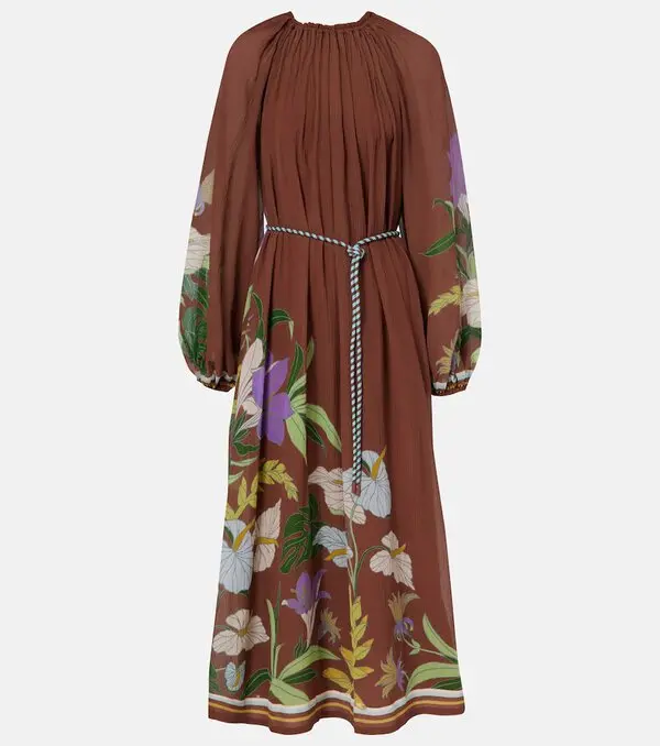 ALEMAIS Alfie Gathered Cotton And Silk Midi Dress - Brown