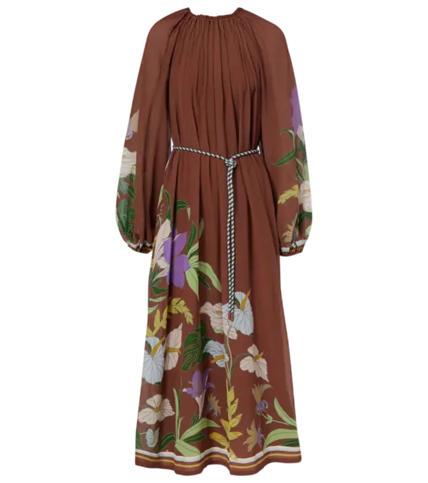 ALEMAIS Alfie Gathered Cotton And Silk Midi Dress - Brown