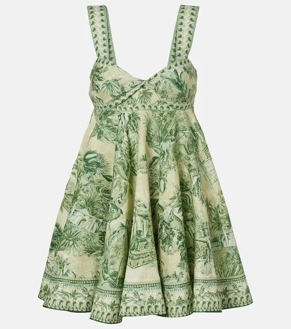 ALEMAIS Sara Printed Linen Mini Dress - Green